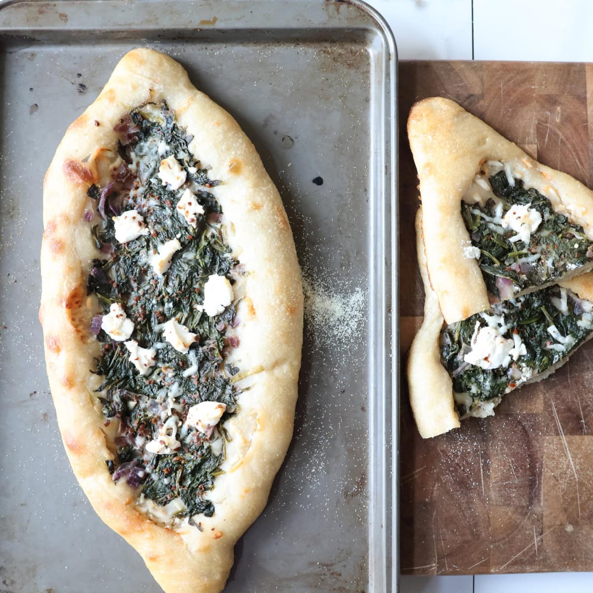 Sourdough Spinach Pide - Zesty South Indian Kitchen