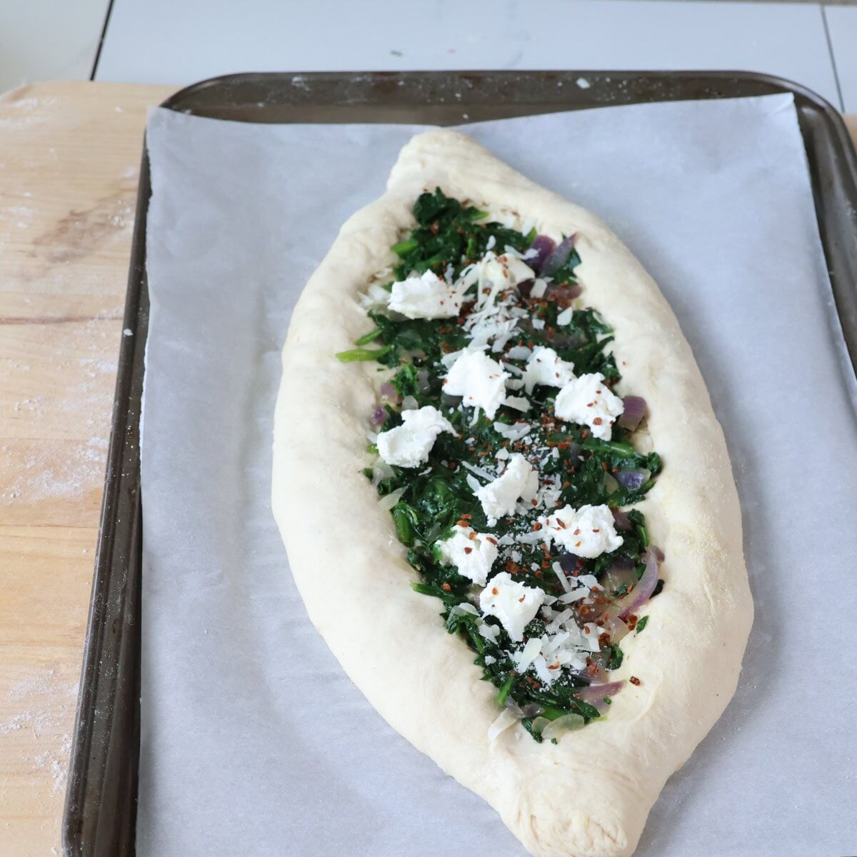 Sourdough Spinach Pide - Zesty South Indian Kitchen